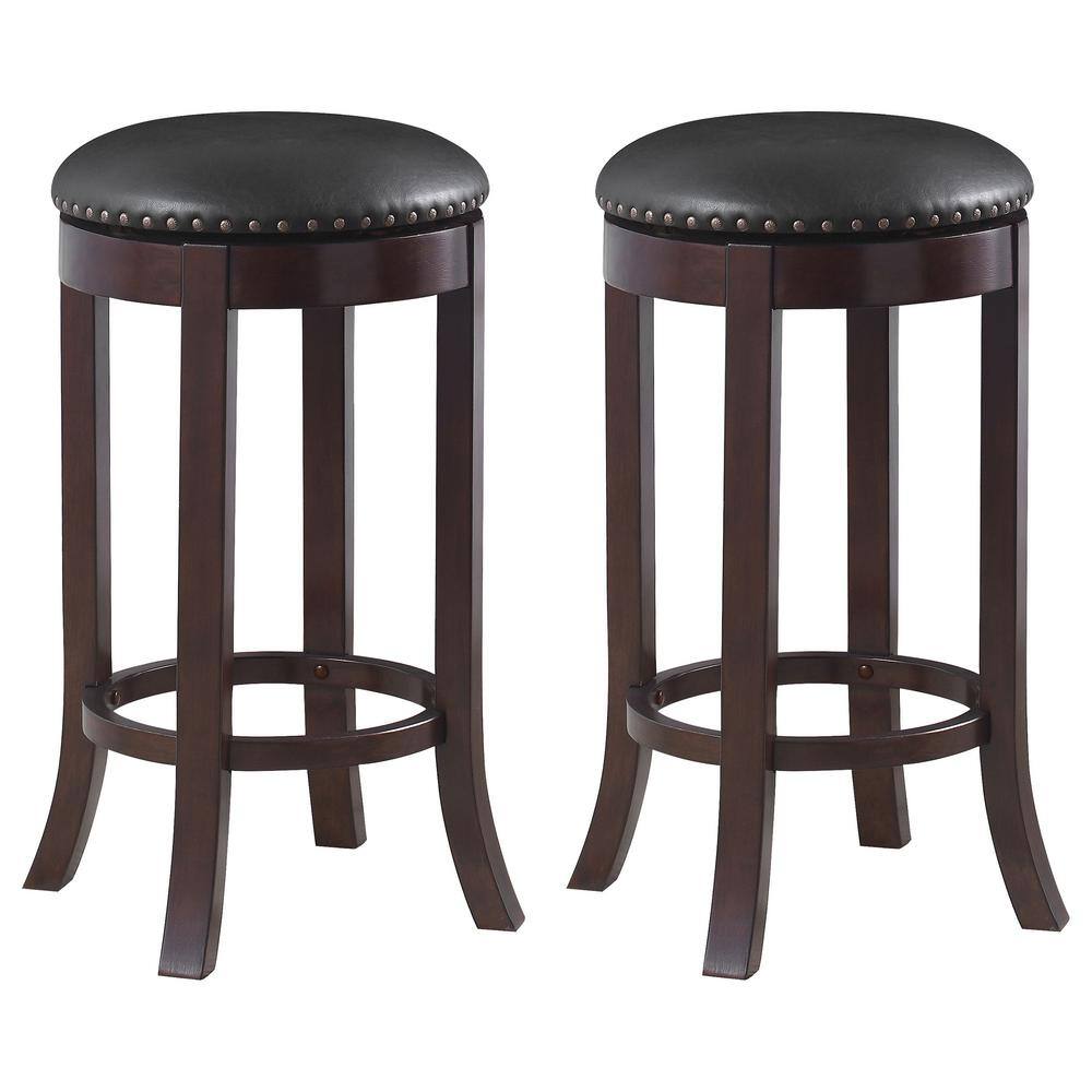 Coaster 29 in. H Brown/Black Swivel Backless Bar Stool (Set of 2 ...