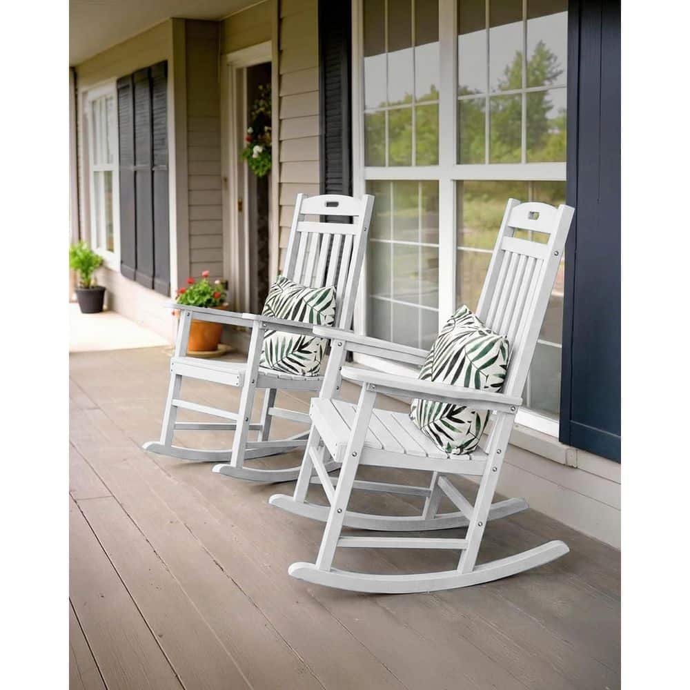 Mximu White Classic Plastic Patio Outdoor Rocking Chair (2-Pack ...