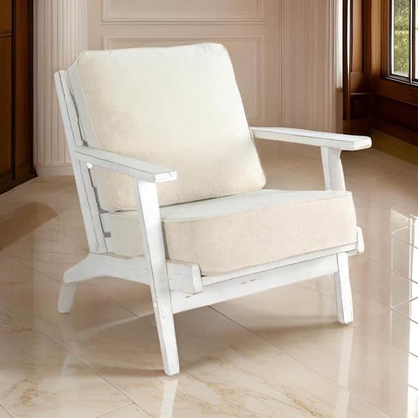 Benjara Rena White Fabric Accent Lounge Chair with Arms BM325565 - The ...