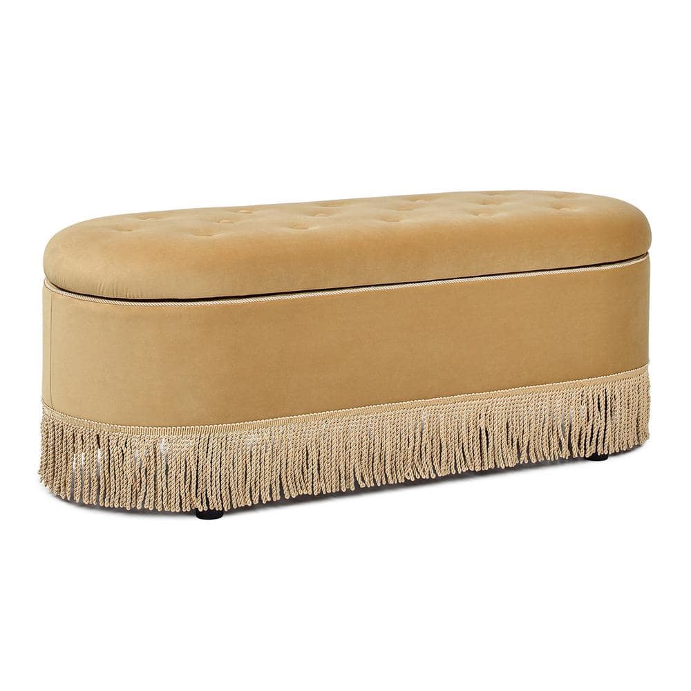 Jennifer Taylor Melinda Gold Velvet Oval Tufted Bullion Fringe Storage ...