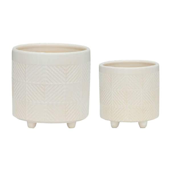 Flynama S/2 6/8in. Textured Planters in Shiny White JY-B079106879 - The ...