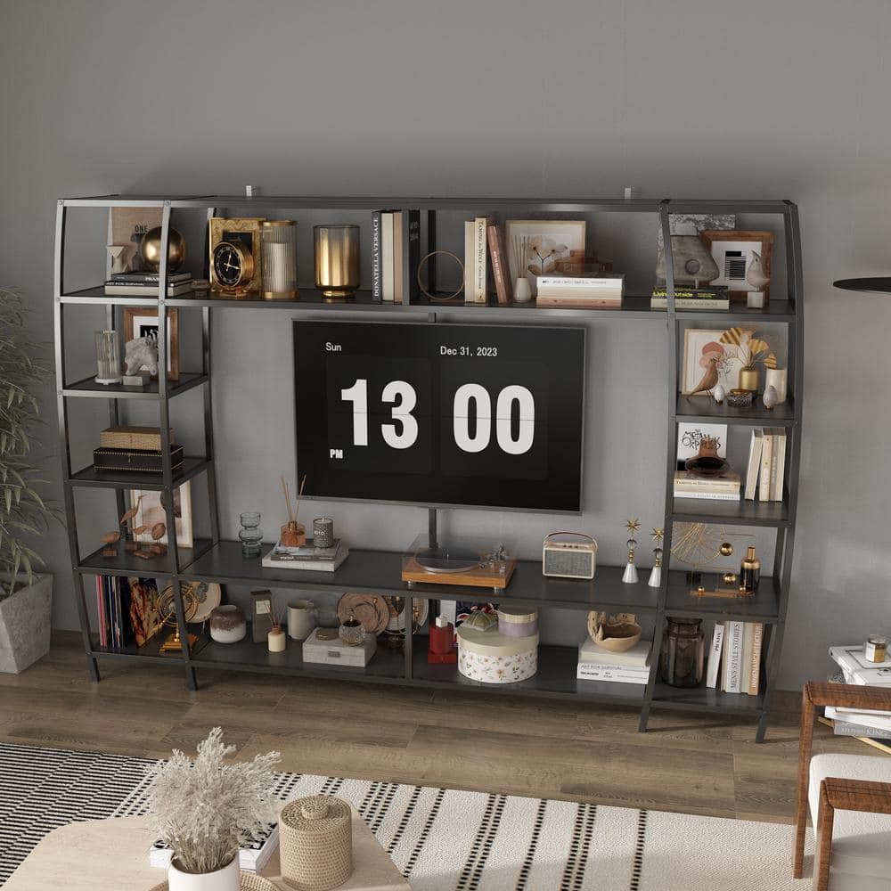 FUFU&GAGA Black Metal Frame TV Stand Entertainment Center Fits TV's up ...