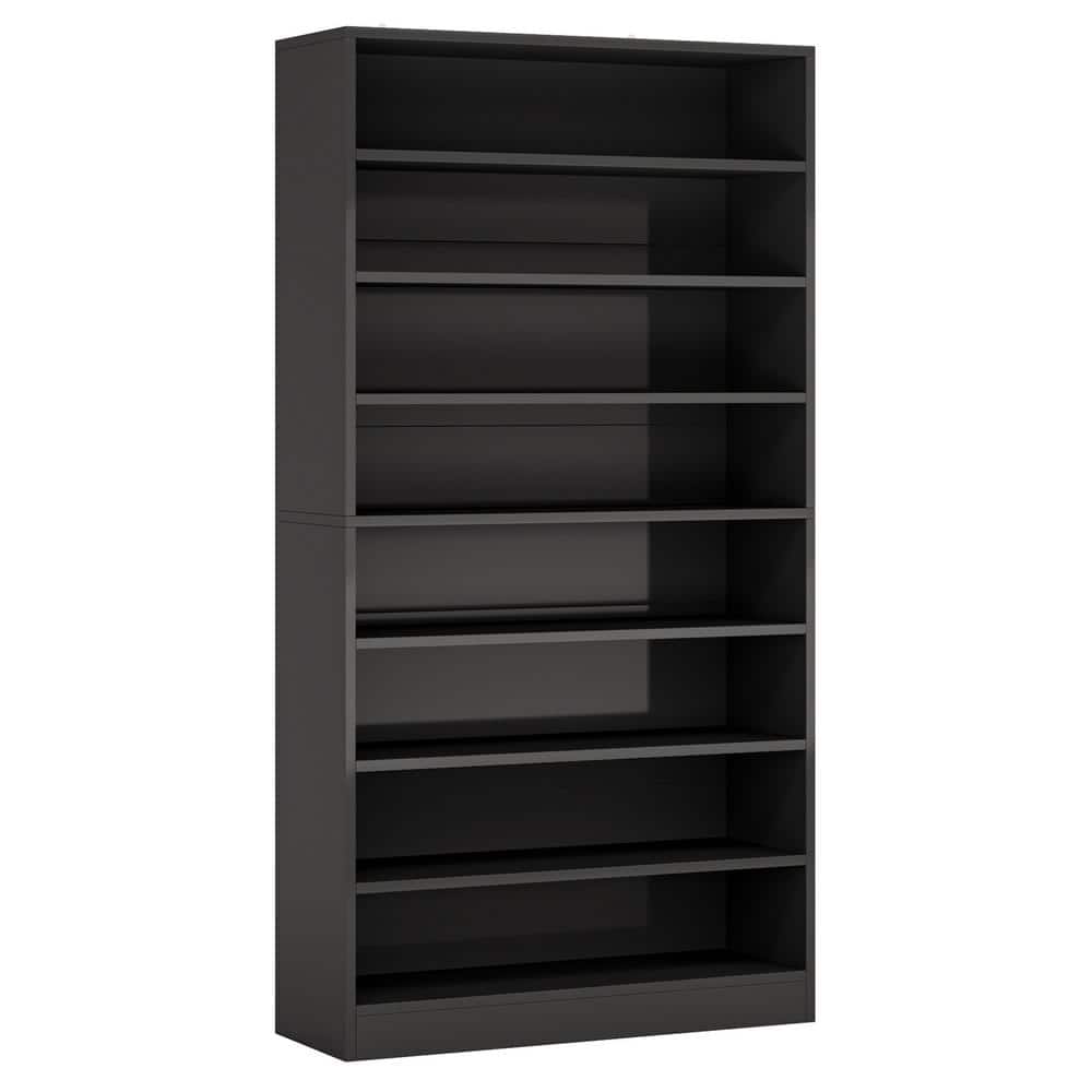 BYBLIGHT Eulas 71 in. Tall Black Wood 9 Tier Standard Bookcase with ...