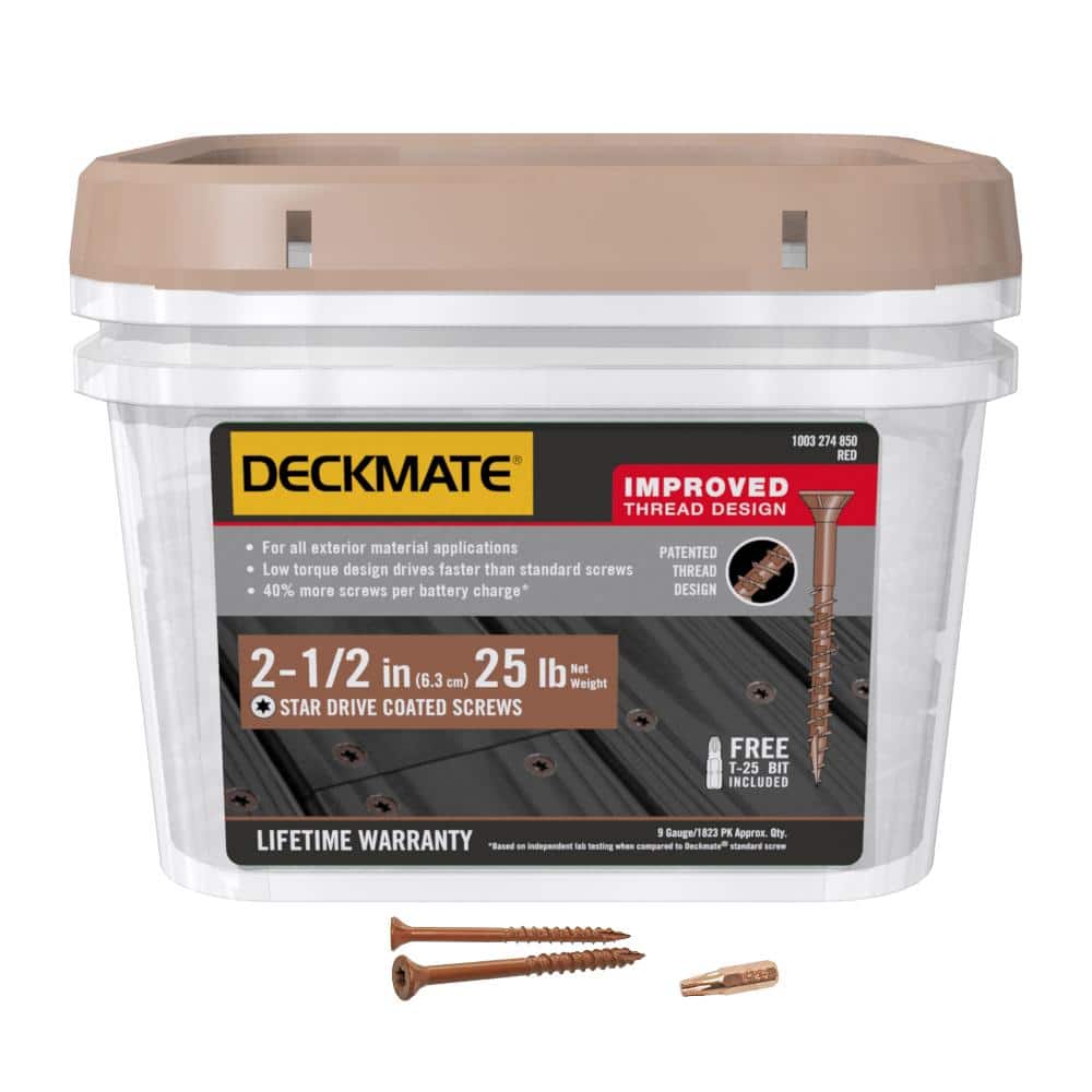 DECKMATE #9 x 2-1/2 in. Red Exterior Self-Starting Torx Flat-Head Wood ...