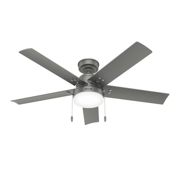 Hunter Sea Point 52 in. Outdoor Matte Silver Ceiling Fan with Light Kit ...