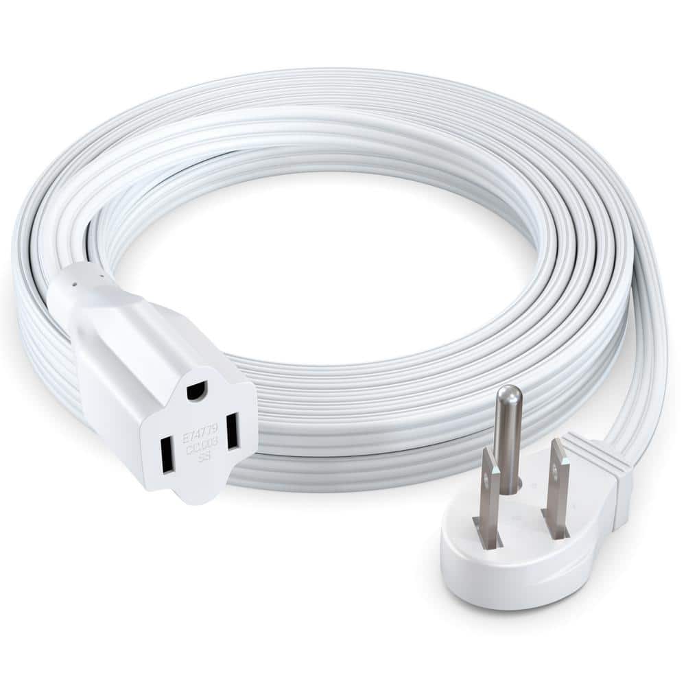 MAXIMM 10 ft. 16/3 Light Duty Indoor Extension Cord Angled Flat Plug Flat Wire, 13Amps, White ...