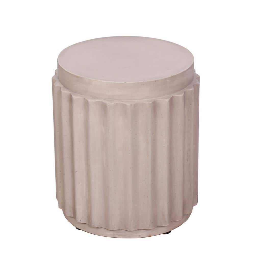 HOTEBIKE 14.6 in. Diameter Beige Round Magnesium Oxide Side Table ...