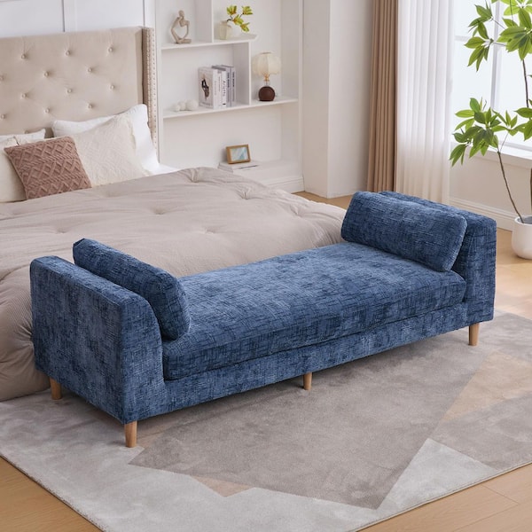 Seafuloy 83 in. Blue Chenille Upholstered Chaise Lounge with Modern ...