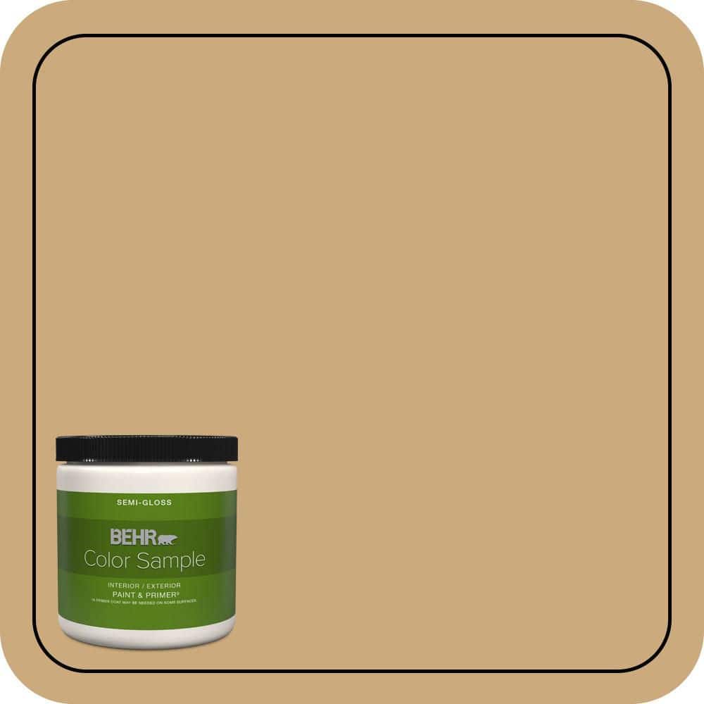 BEHR PREMIUM PLUS 8 oz. #S300-4 Flax Straw Semi-Gloss Interior/Exterior ...