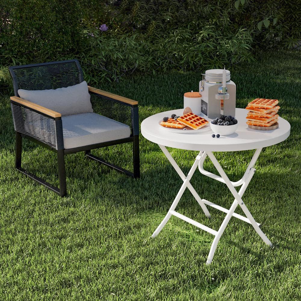 DEXTRUS 32 in. White Round light-weight Foldable Table for Outdoor ...