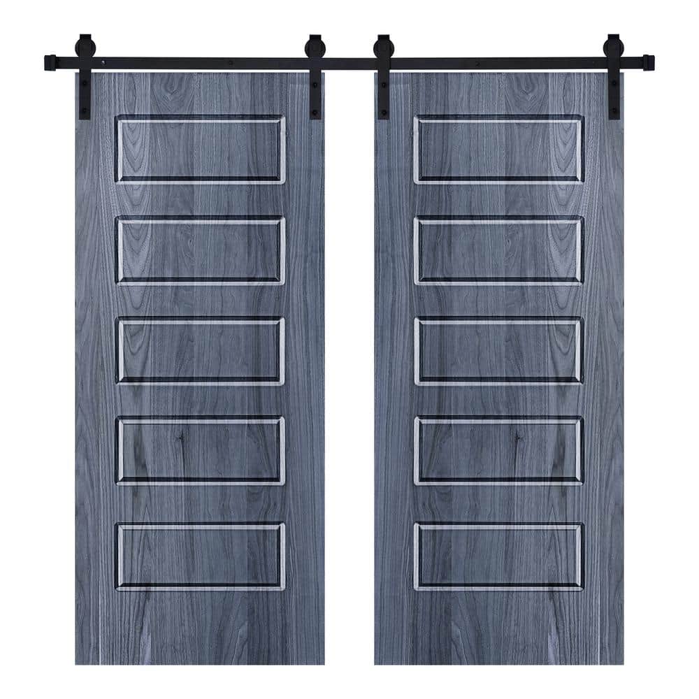 AIOPOP HOME Modern 5 Panel Designed 56 in. x 80 in. Wood Panel Icy Gray ...