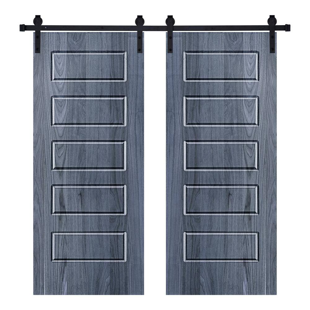 AIOPOP HOME Modern 5 Panel Designed 72 in. x 80 in. Wood Panel Icy Gray ...