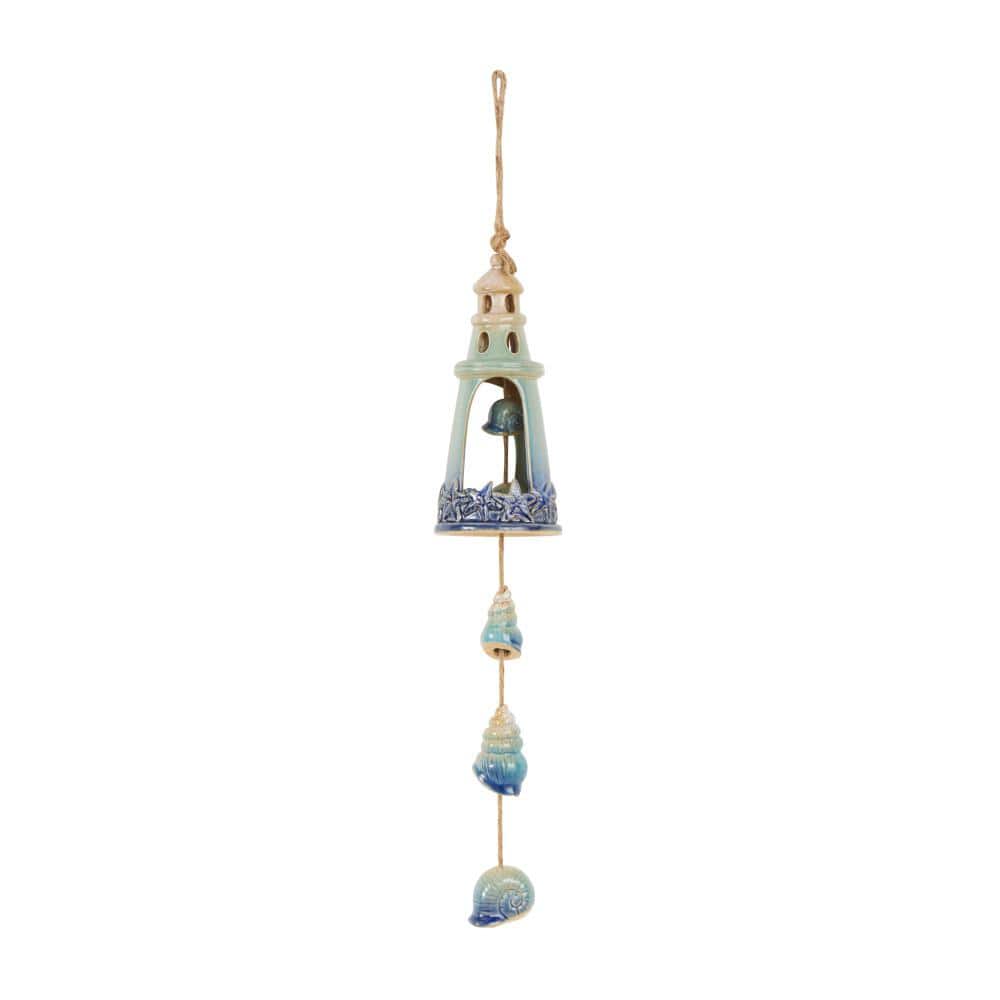Litton Lane 23 in. Blue Ceramic Light House Ombre Windchime with Shell ...