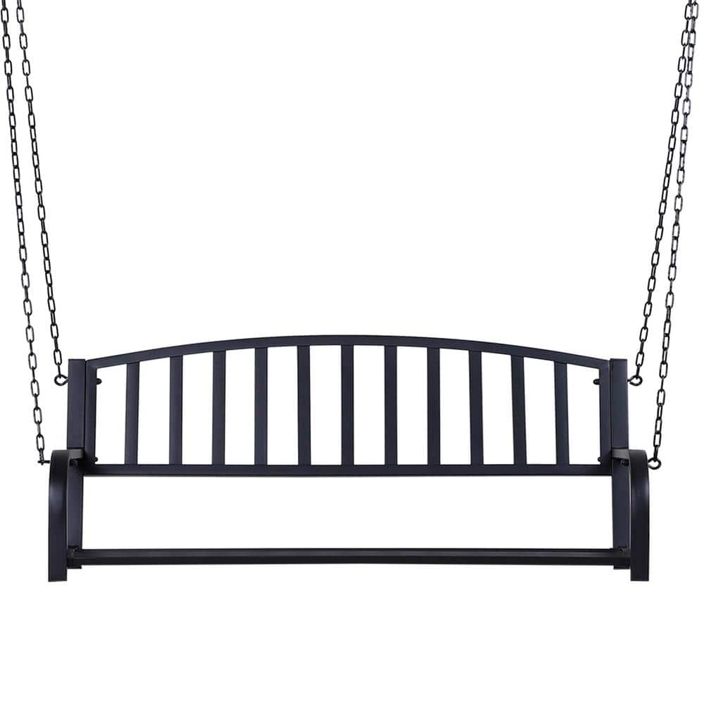 ITOPFOX Stylish Design 2-Person Black Metal Porch Swing with Sturdy ...