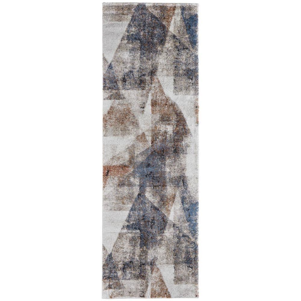 HomeRoots 2 ft. x 8 ft. Gray, Blue, Ivory Plaid Runner Rug 2000567211 ...