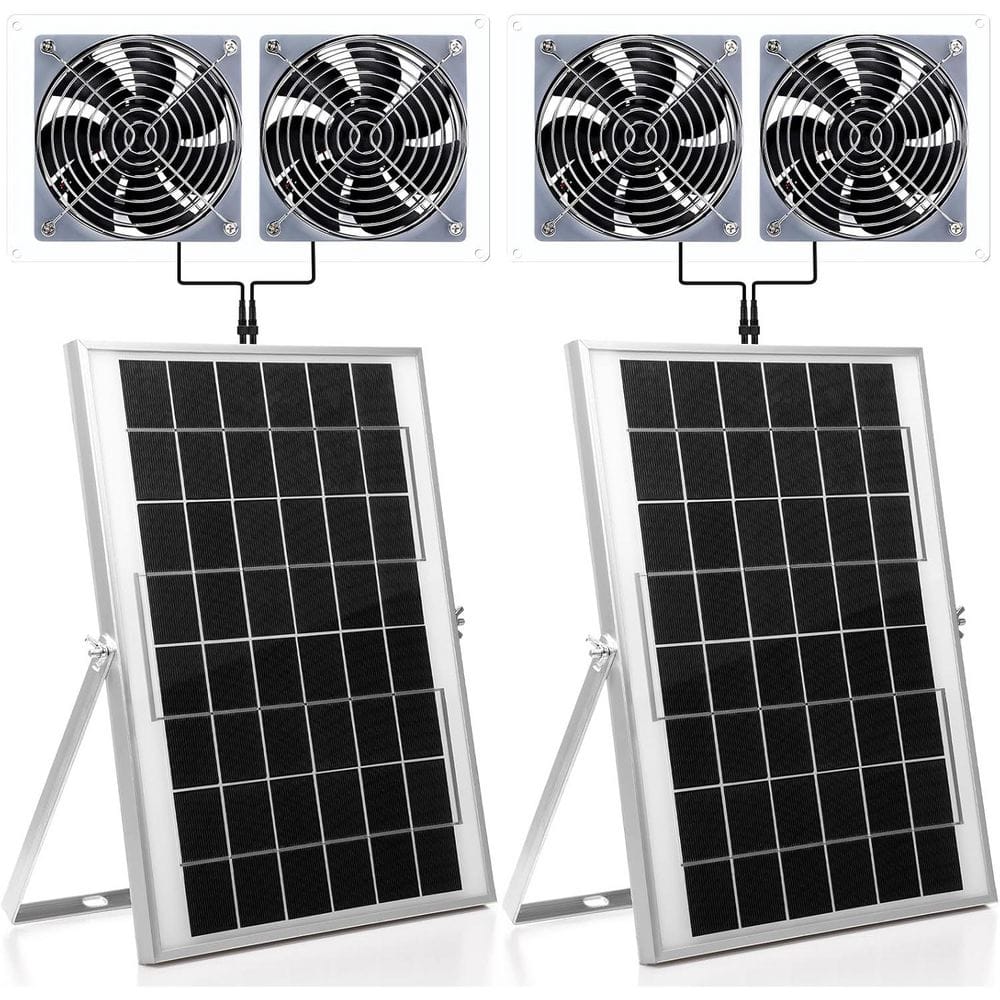 KIWDZFU 2 Set Solar Fan for Greenhouse, 10W Solar Panel Fan Kit with ...