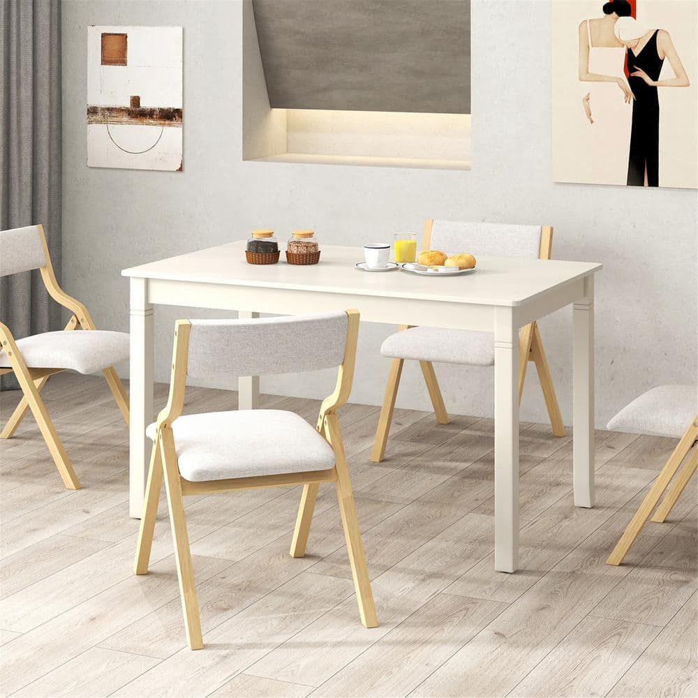 Gymax White Wood 48 in. 4 Legs Dining Table for 4 People w/Rubber Wood ...