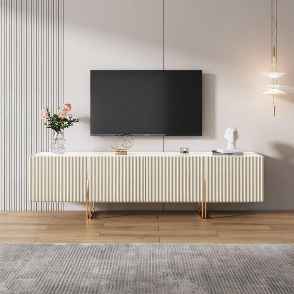 JASIWAY Modern Beige TV Stand Fits TV up to 70 in. to 85 in. with Gold ...