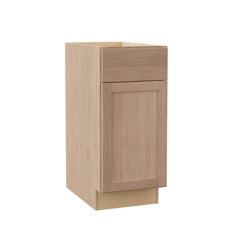 Hampton Bay Sinclair 15 in. W x 24 in. D x 34.5 in. H Assembled Base Cabinet in Shaker Light Oak ...