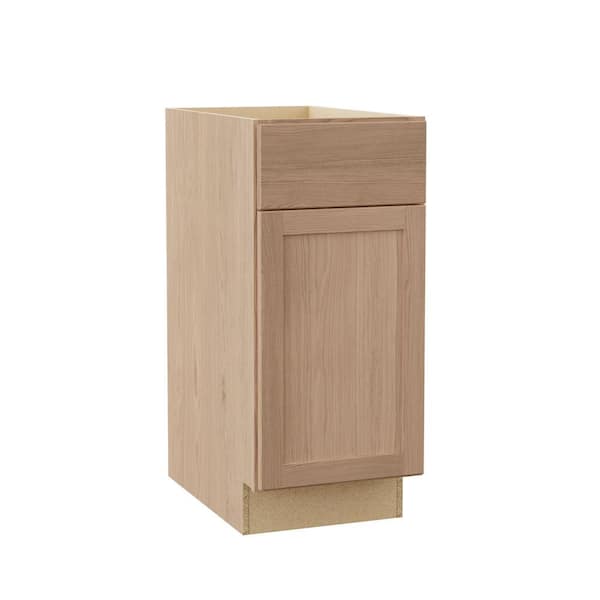 Hampton Bay Sinclair 15 in. W x 24 in. D x 34.5 in. H Assembled Base Cabinet in Shaker Light Oak ...