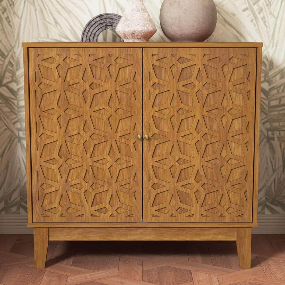 GALANO Verbus Origami Amber Walnut Accent Cabinet with 2 Doors SH ...