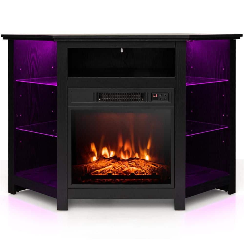 HONEY JOY Corner TV Stand w/ Fireplace Insert and LED Lights, Electric ...