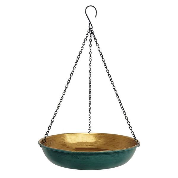 FAWEY TRED INC 11 in. Dia Green/Bronze Small Metal Hanging Bird Bath ...