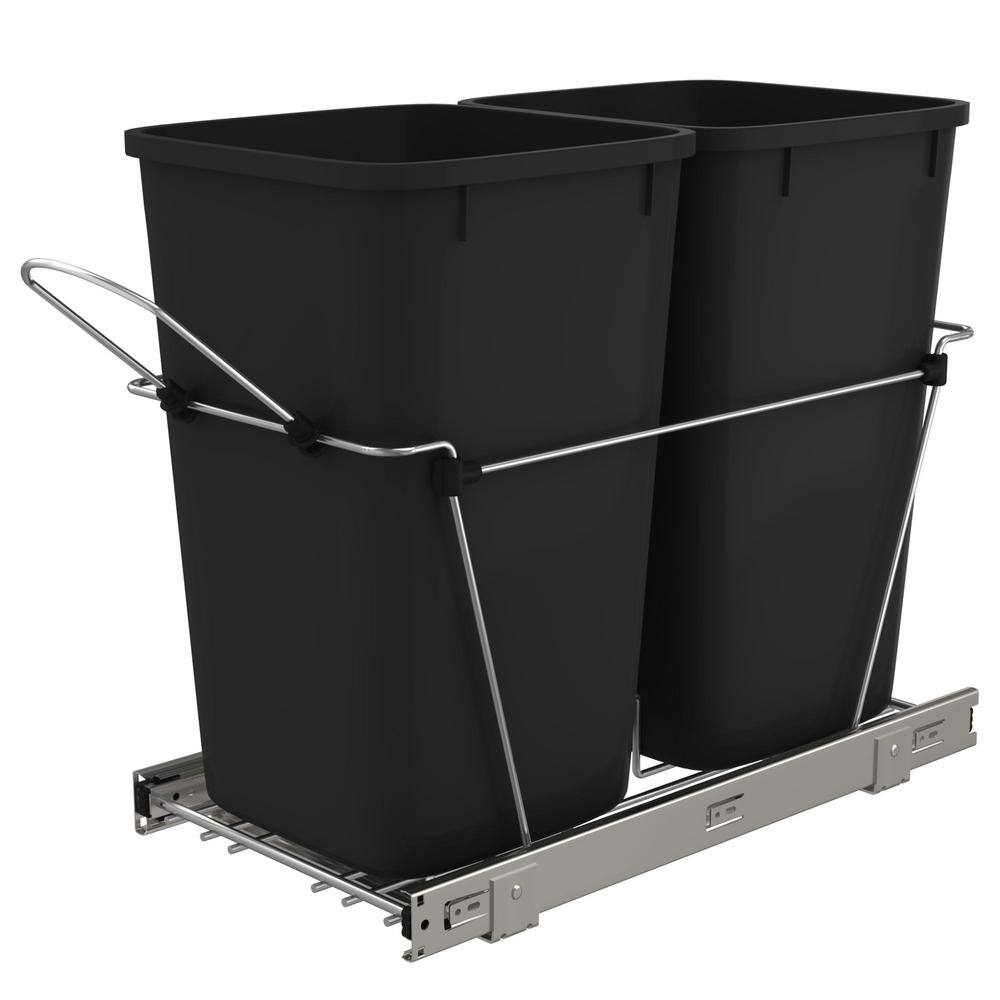 Rev-A-Shelf Black Double Pull Out Trash Can 27 Qt. for Kitchen RV-15KD ...