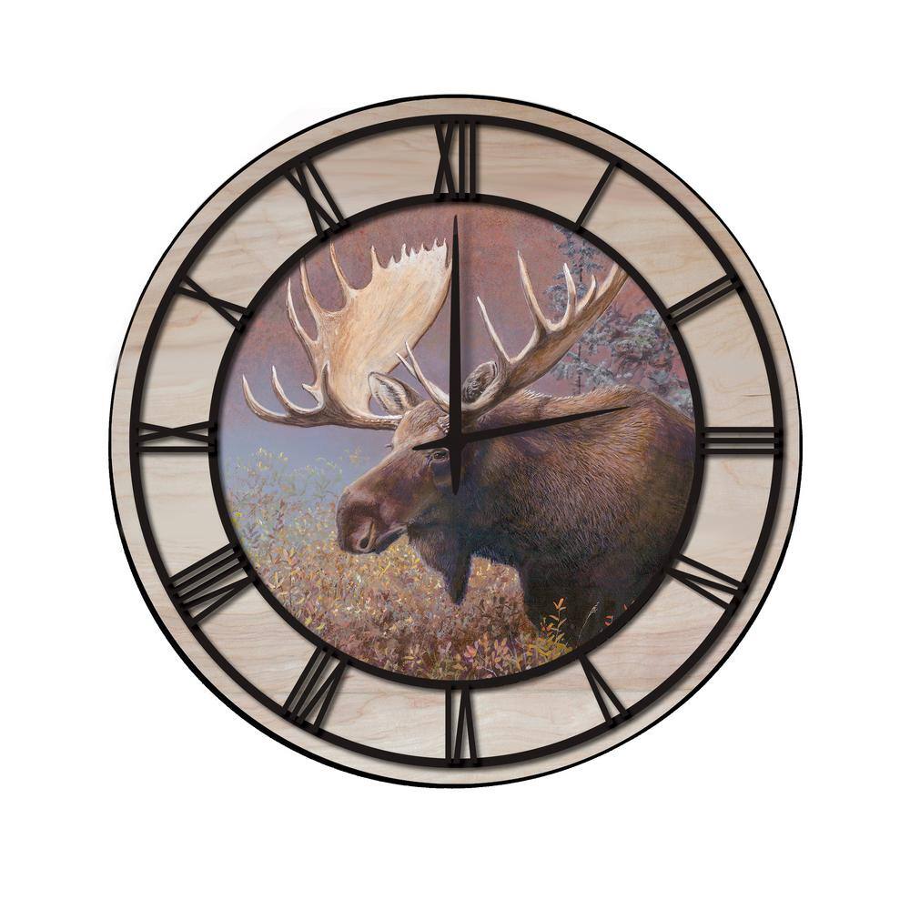 "Chocolate Moose" Woodgrain Accent and Black Numbers Imaged Wall Clock ...