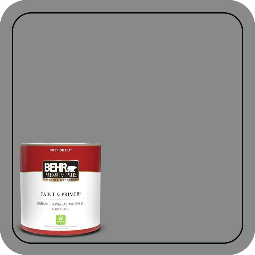 BEHR PREMIUM PLUS 1 qt. #N460-5 Slate Rock Flat Low Odor Interior Paint ...