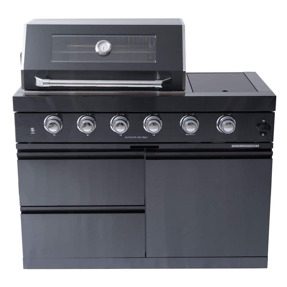 maocao hoom Black Gas Grill Four Burners Grill-B Stainless steel Outdoor Kitchen Islands Y ...