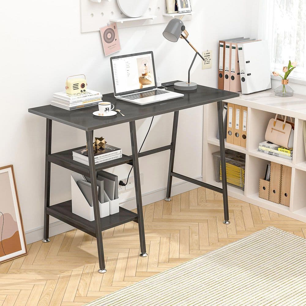 VECELO 43-Inch Computer Desk with USB Charging Ports & Power Outlet ...