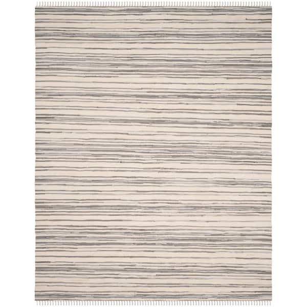 SAFAVIEH Rag Ivory/Gray 10 ft. x 14 ft. Solid Color Striped Area Rug ...