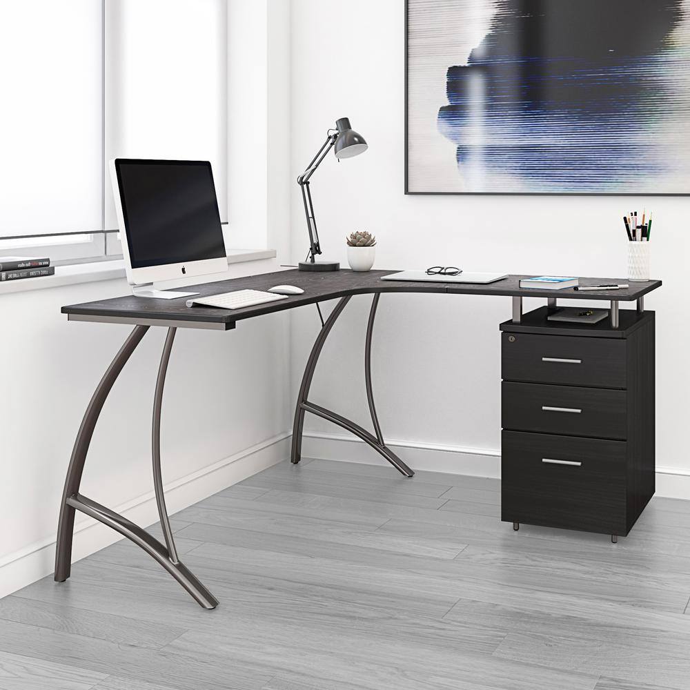 TECHNI MOBILI 59 in. L-Shaped Espresso 3 Drawer Computer Desk with File ...