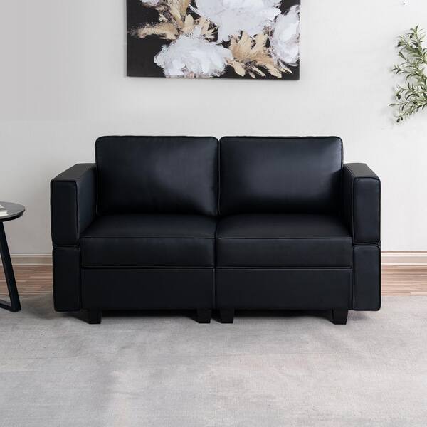 HOMESTOCK 61.02 in. W Faux Leather Loveseat Streamlined Comfort for ...