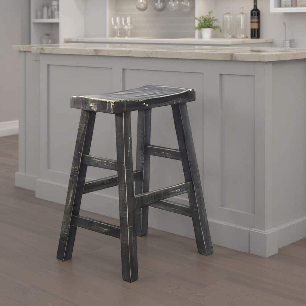 Benjara Rena Black Wood Frame Counter Stool (Set of 2) BM325449 - The ...