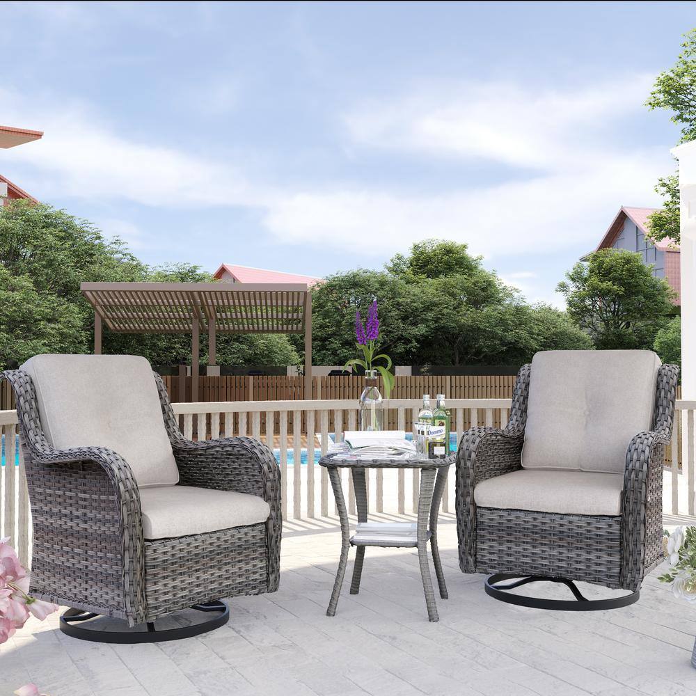 Reviews for JOYSIDE 3-Piece Wicker Patio Conversation Set with Beige ...