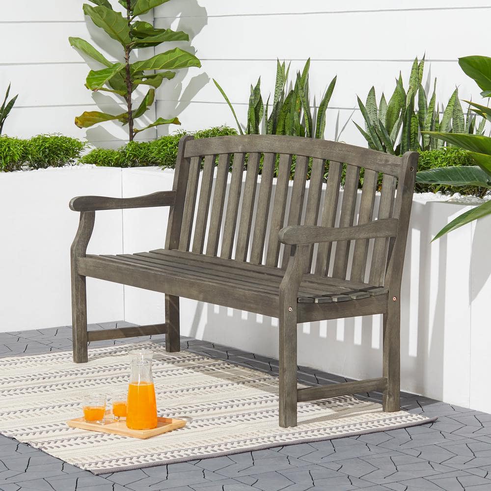 Vifah Renaissance Hand-Scraped Acacia Arched Slat-Back Patio Bench ...