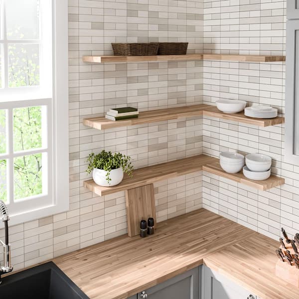 HARDWOOD REFLECTIONS Solid Wood Butcher Block Shelf 72in. W X 12in. D X ...