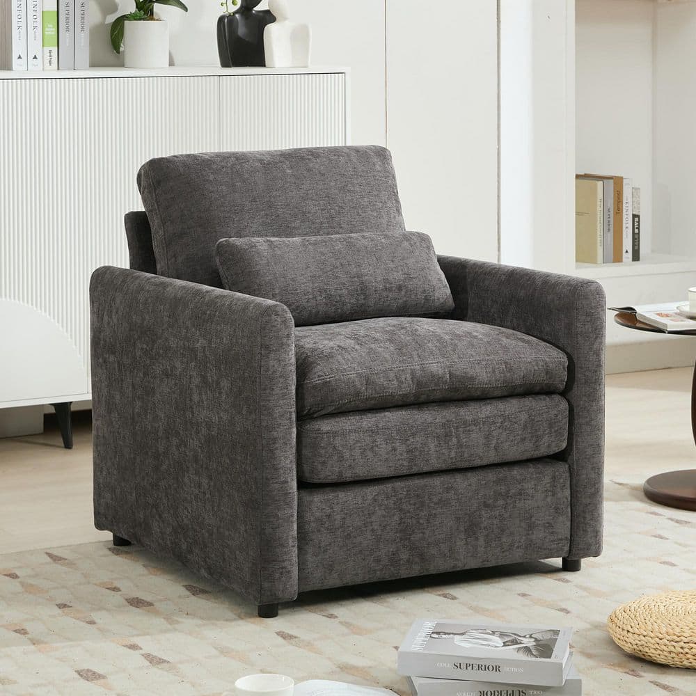 Harper & Bright Designs Oversized Gray Chenille Upholstered Arm Chair ...