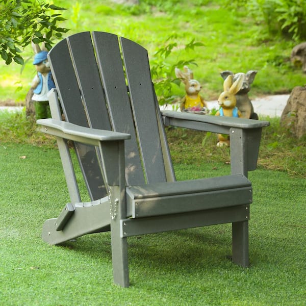 Siavonce Folding Adirondack Chair Relaxing Stackable Arm Rest Ergonomic HDPE All Weather Adirondack Chair Gray XMJ P179858