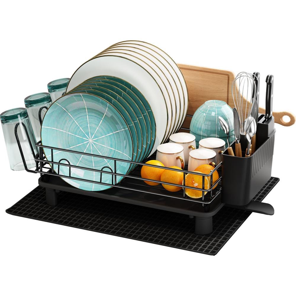 JASIWAY Metal Dish Rack in Black with Cup Holder J-603A-HBK - The Home ...