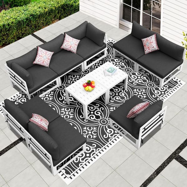 FINCATI Modern 10-Piece White Aluminum Outdoor Patio Conversation Deep ...