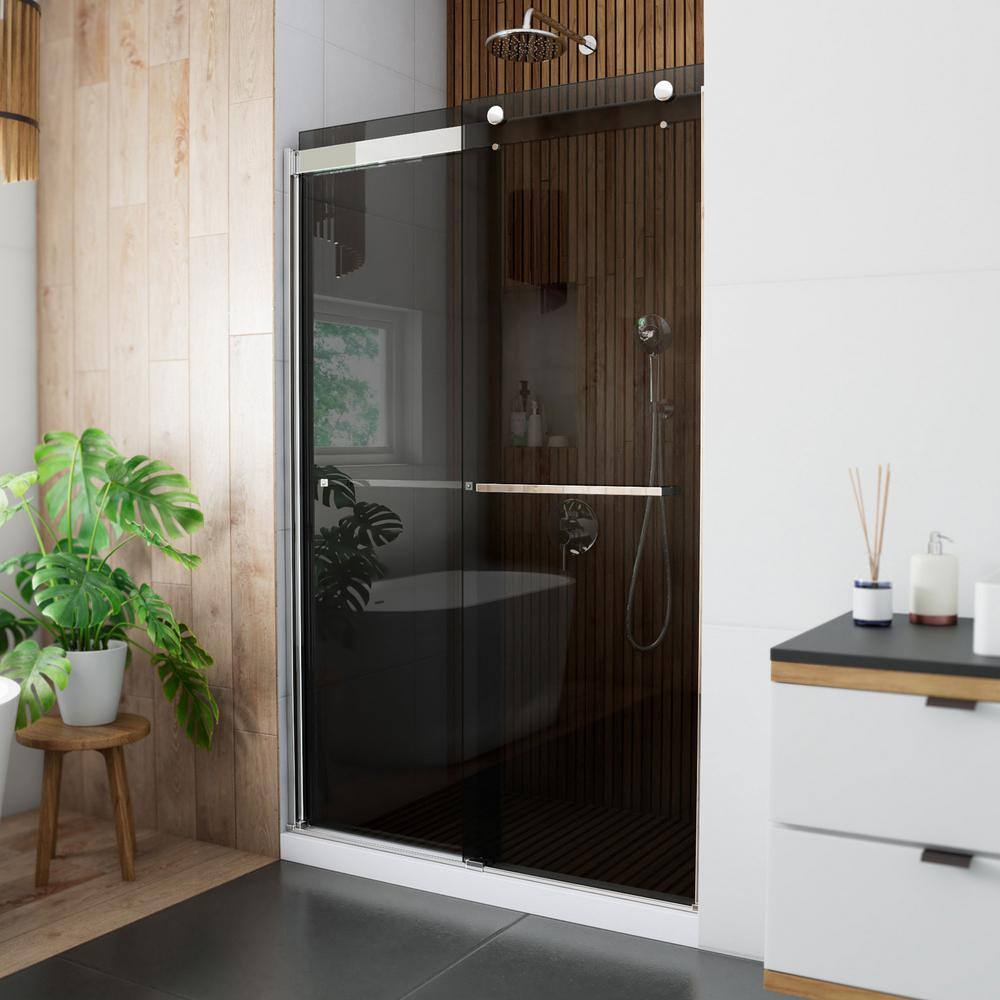 DreamLine Sapphire 44 in. to 48 in. W x 76 in. H Sliding Semi-Frameless Shower Door in Chrome ...