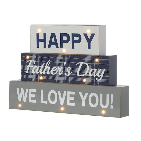 Glitzhome 12 in. L Lighted Wooden Happy Father's Day Block Sign ...