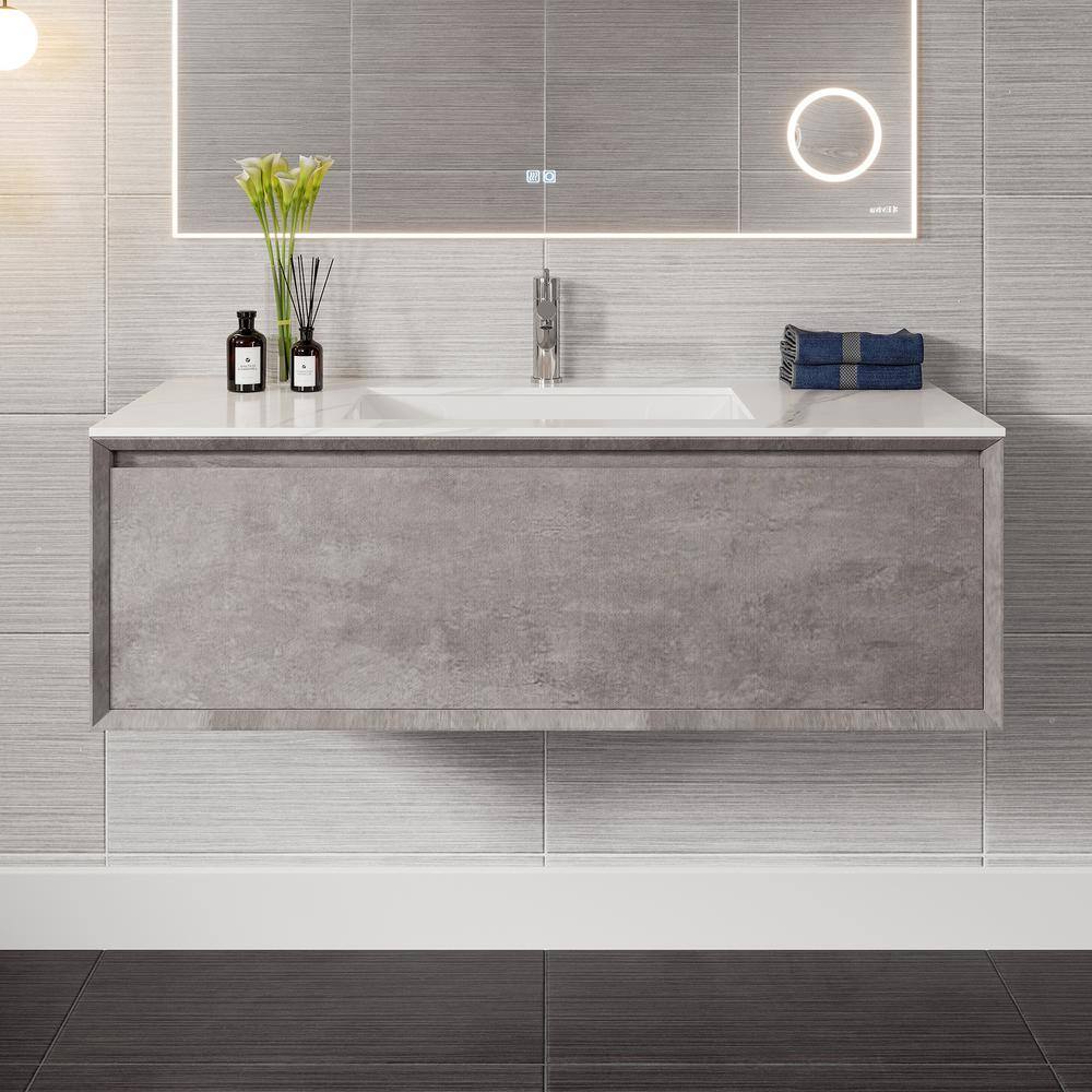 Eviva Vista 40 in. Single Sink Floating Concrete Gray Bath Vanity with ...