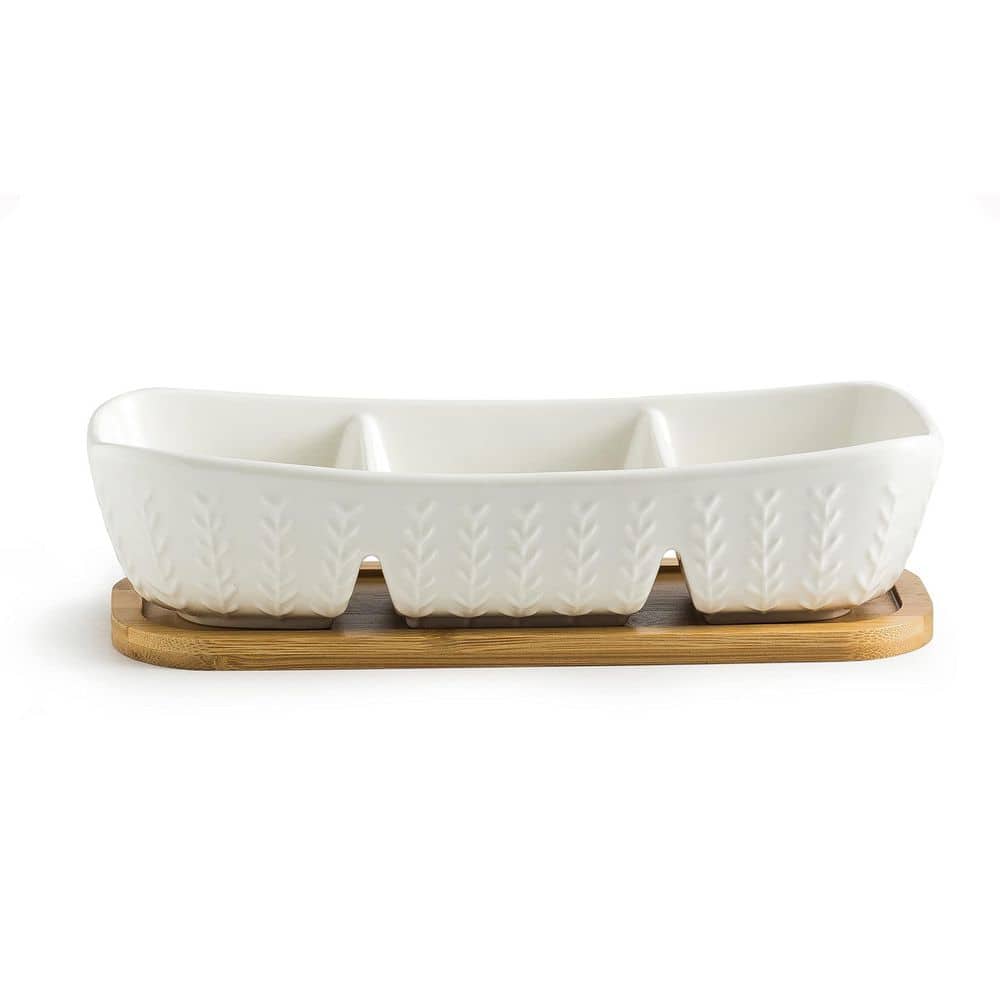 Numhew 4.1 in. x 10.9 in. 3-Compartment White Divided Serving Dishes ...