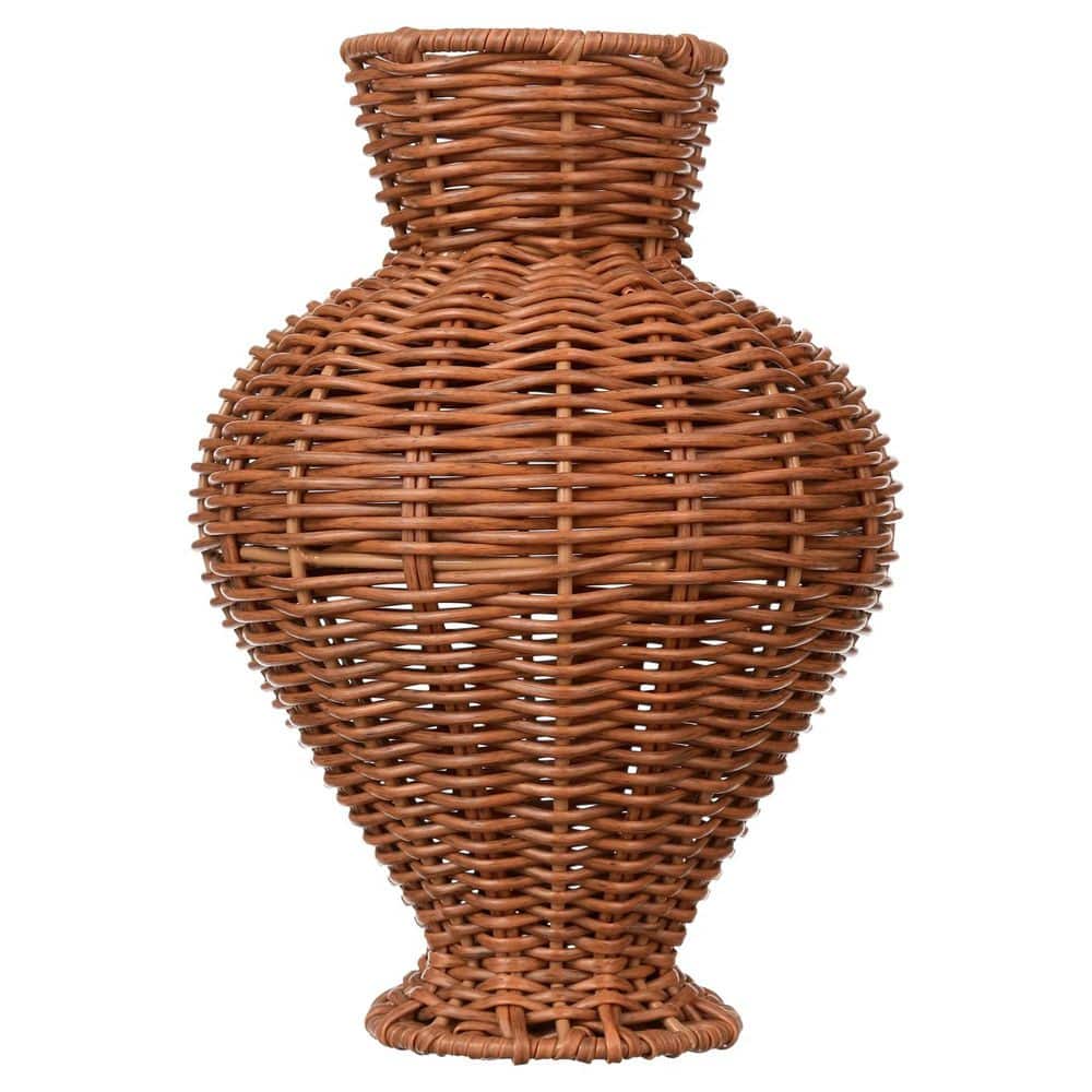 Dracelo Rounded Composite Woven Faux Rattan Indoor Vase, 10 in. Brown JY1109 - The Home Depot