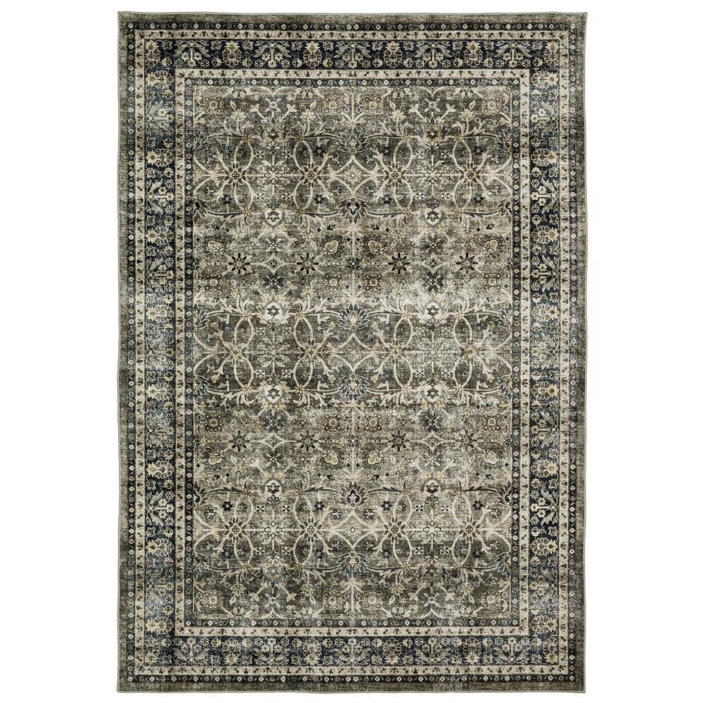 AVERLEY HOME Summit Gray/Blue 4 ft. x 6 ft. Traditional Oriental Border ...