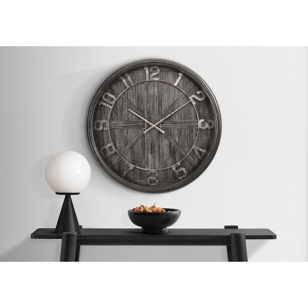 30 in. Brown Analog Plastic Round Wall Clock with Non-ticking Mechanism ...